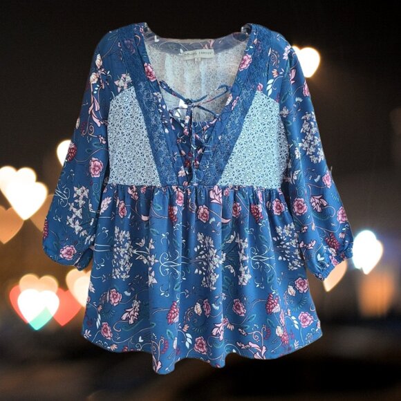 Absolutely Famous | Tops | Absolutely Famous Blue Floral Empire Waist ...